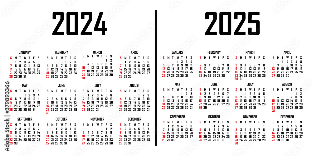 Calendar 2024-2025. The week begins on Sunday. Simple calendar template ...