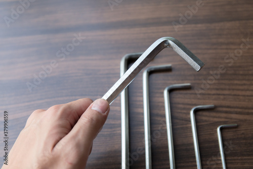 A set of allen, hex keys,Allen key or Hexagonal key also called inbus ...