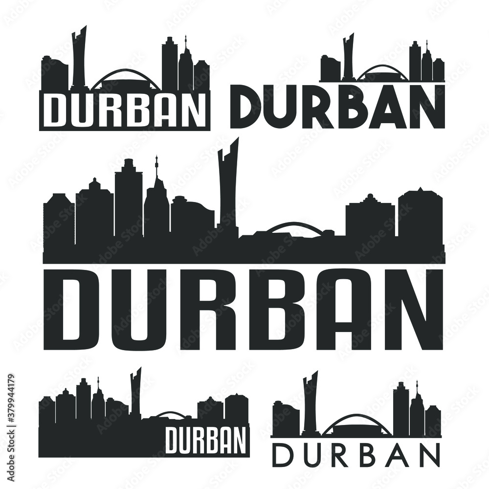 Durban South Africa Flat Icon Skyline Vector Silhouette Design Set ...