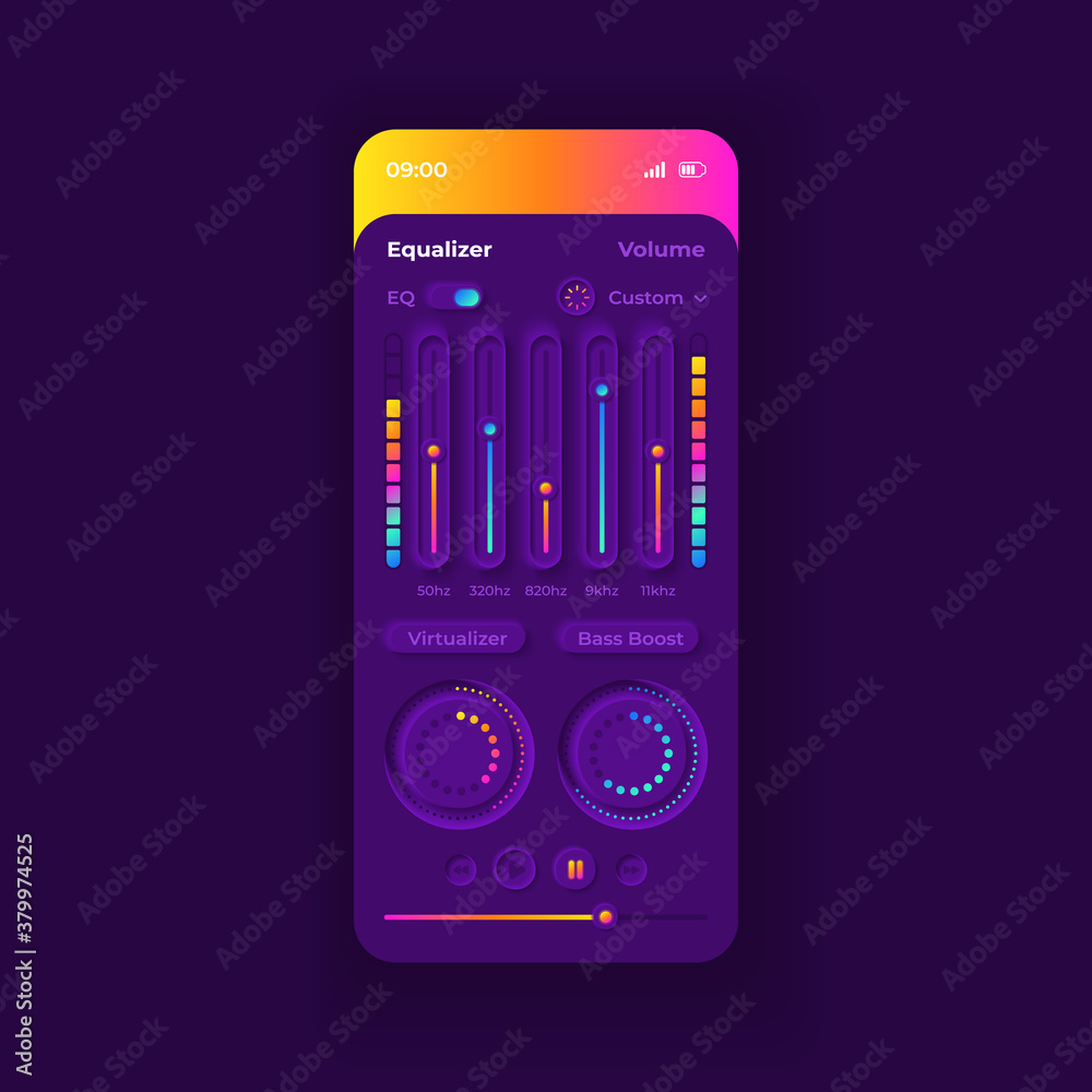 Equalizer theme smartphone interface vector template. Mobile app page ...