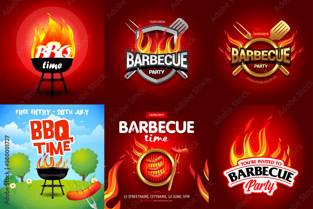 BBQ 6 colorful poster designs, party design, invitation, ad design ...