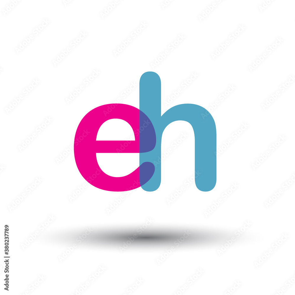 initial logo EH lowercase letter, blue and pink overlap transparent ...