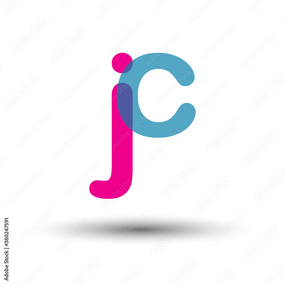 initial logo JC lowercase letter, blue and pink overlap transparent ...