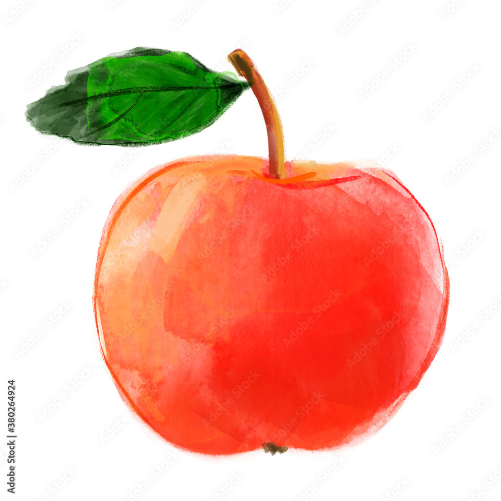 Watercolor drawing red apple isolated on white Stock Illustration ...