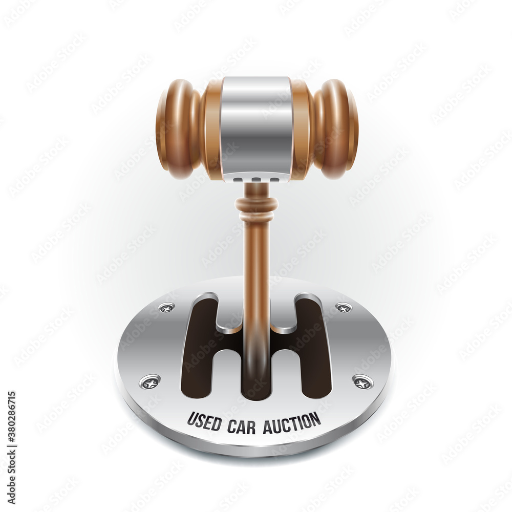 Used car auction symbol in the form of a manual gearbox with a handle ...