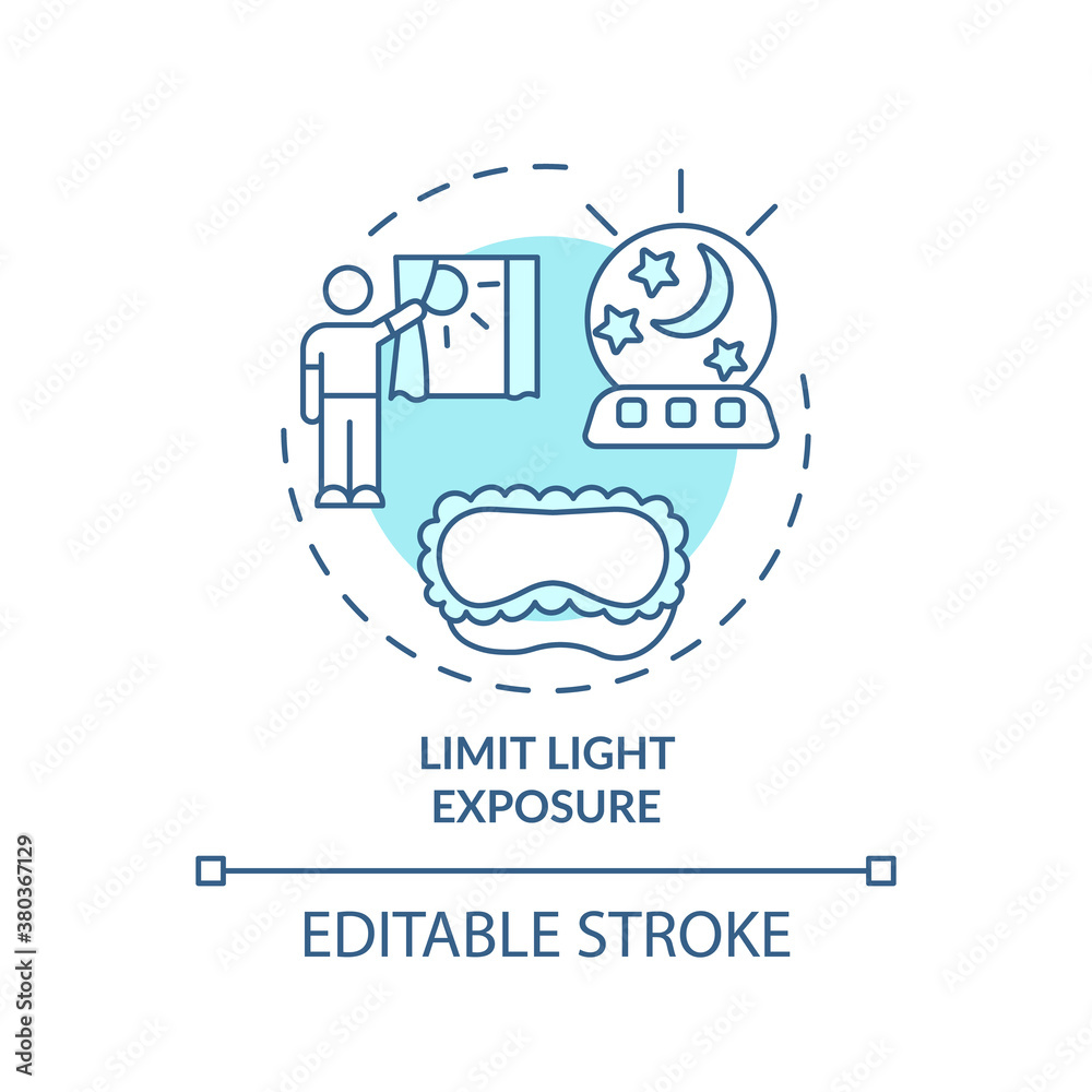 Limit light exposure turquoise concept icon. Avoid sunlight before ...