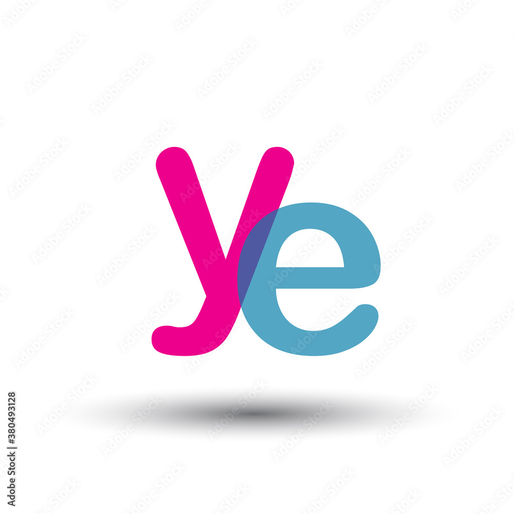initial logo YE lowercase letter, blue and pink overlap transparent ...