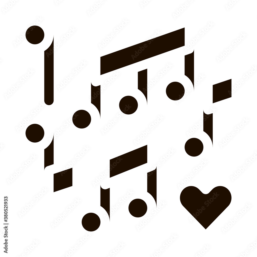 Music Notes Wedding Dance glyph icon. Love Symbol Heart And Music Notes ...