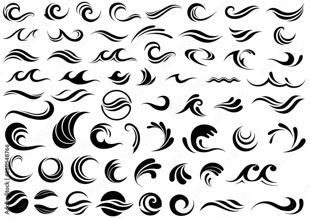 Waves Design Shapes Collection Isolated on White Background - Set of 60 ...