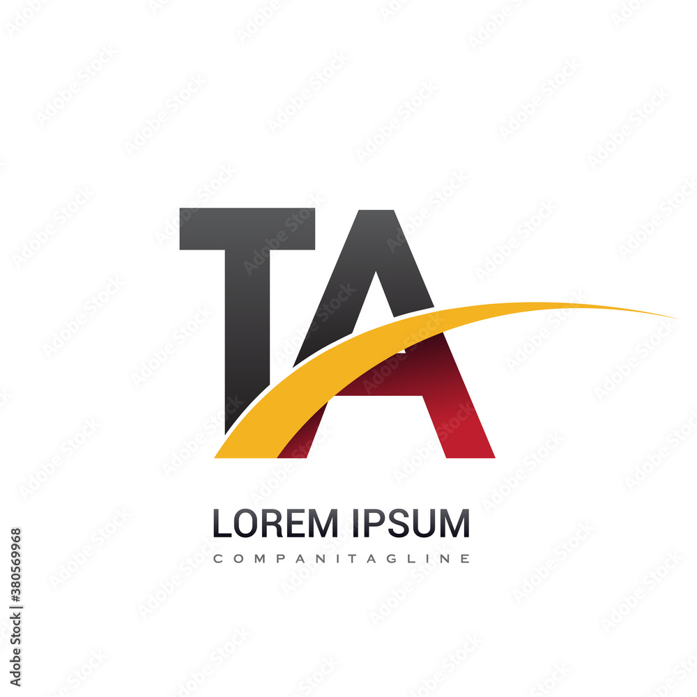 initial letter TA logotype company name colored red, black and yellow ...