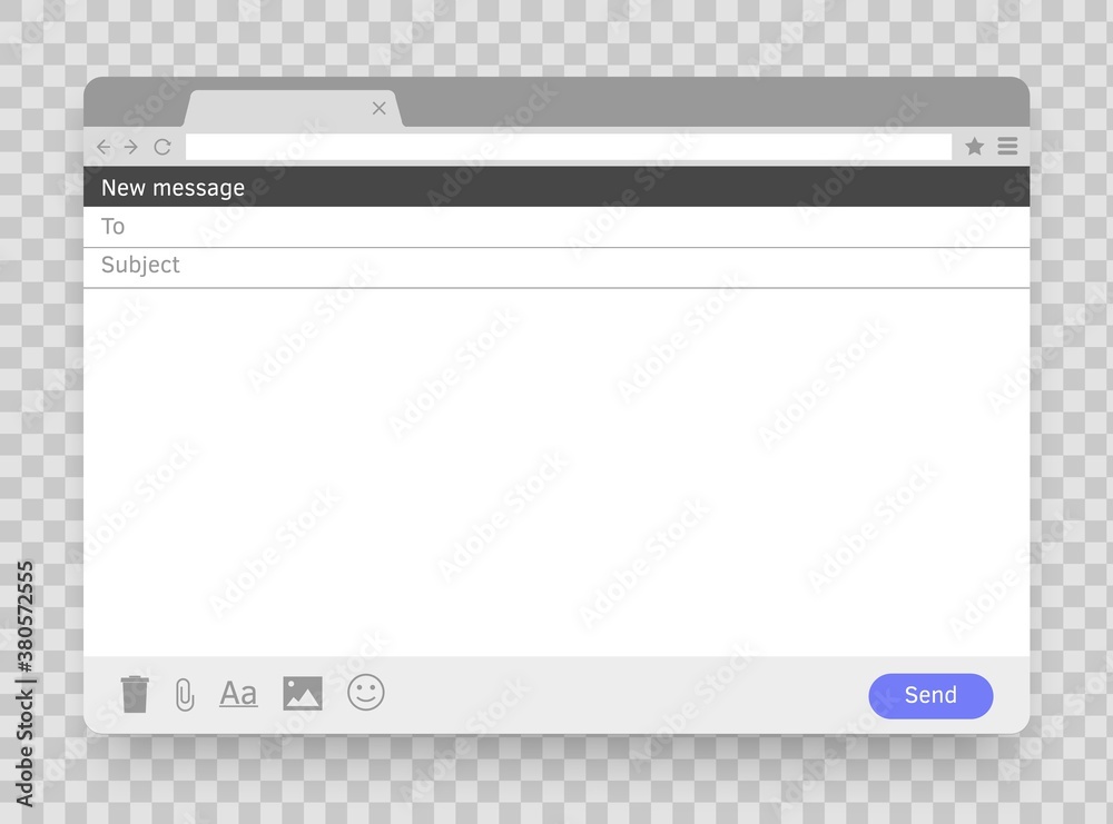 Email message blank window.Window browser. Vector screen page. E-mail ...
