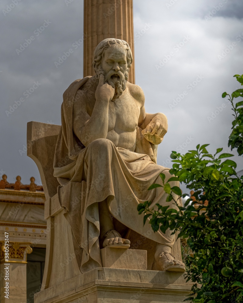Socrates the ancient Greek philosopher sitting in deep thoughts staue ...