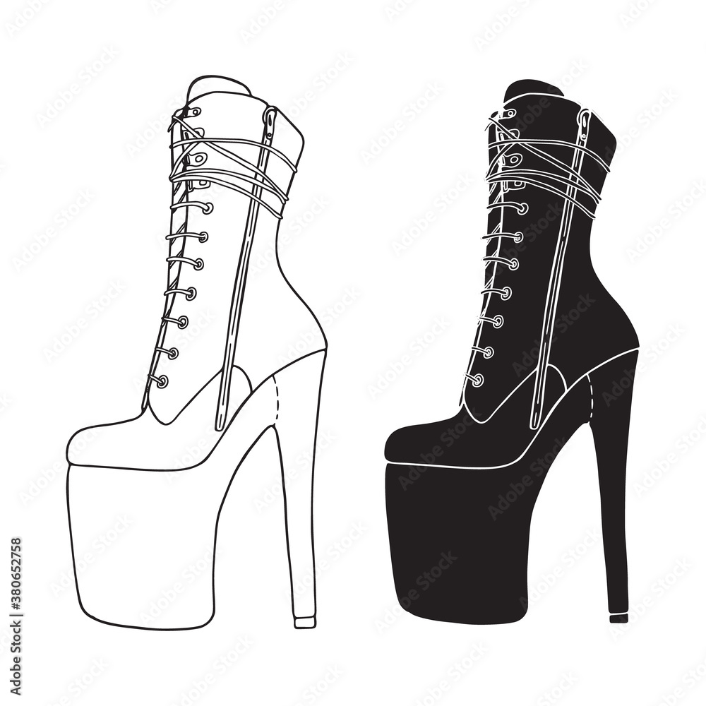 Pole dance high heels boots vector silhouette illustration. Erotic ...