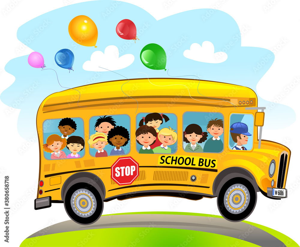 Cartoon School Kids Riding a School Bus Stock Vector | Adobe Stock
