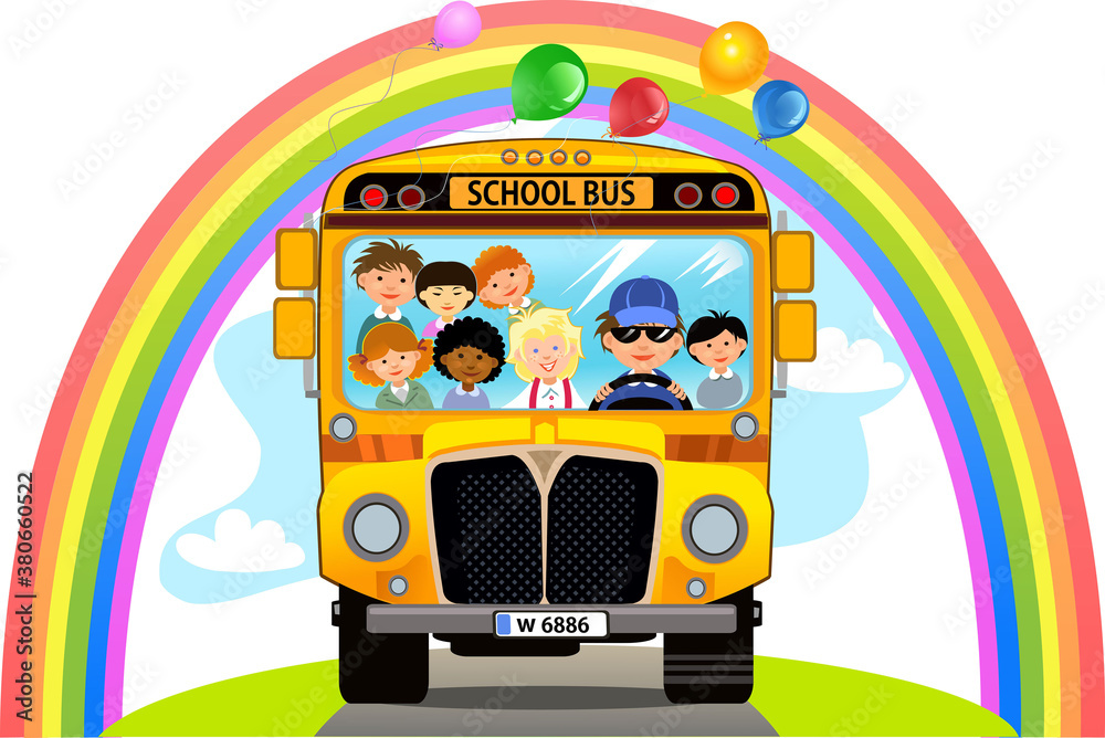 Cartoon School Kids Riding a School Bus Stock Vector | Adobe Stock