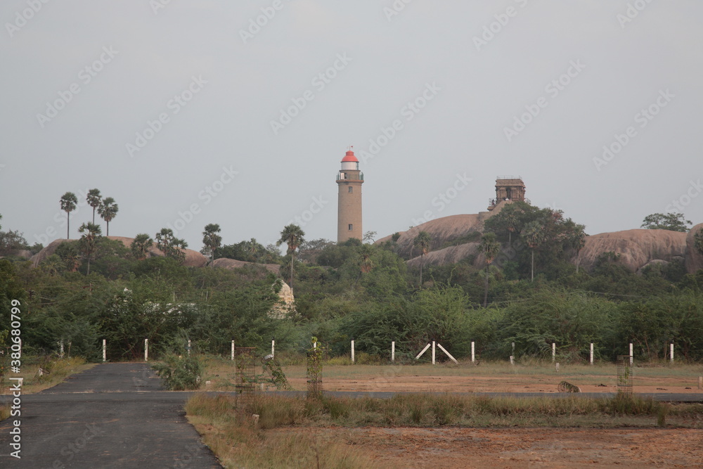 View of Mahabalipuram lighthouse with Olakaneeswara Temple in ...