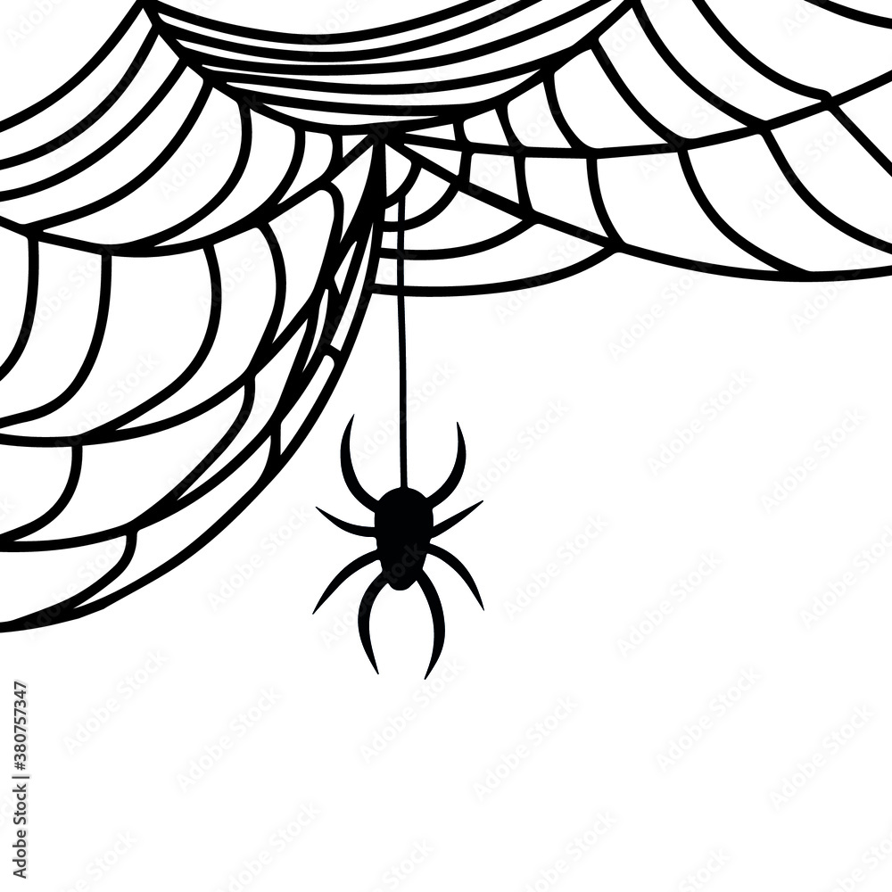 Hanging spider on web.Halloween cobweb clipart for sticker, fabric ...