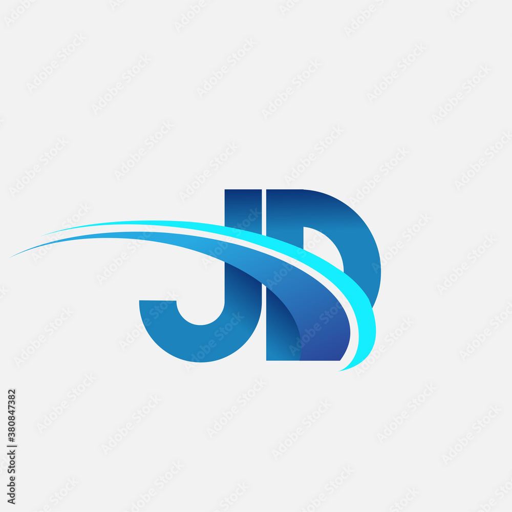 initial letter JD logotype company name colored blue and swoosh design ...