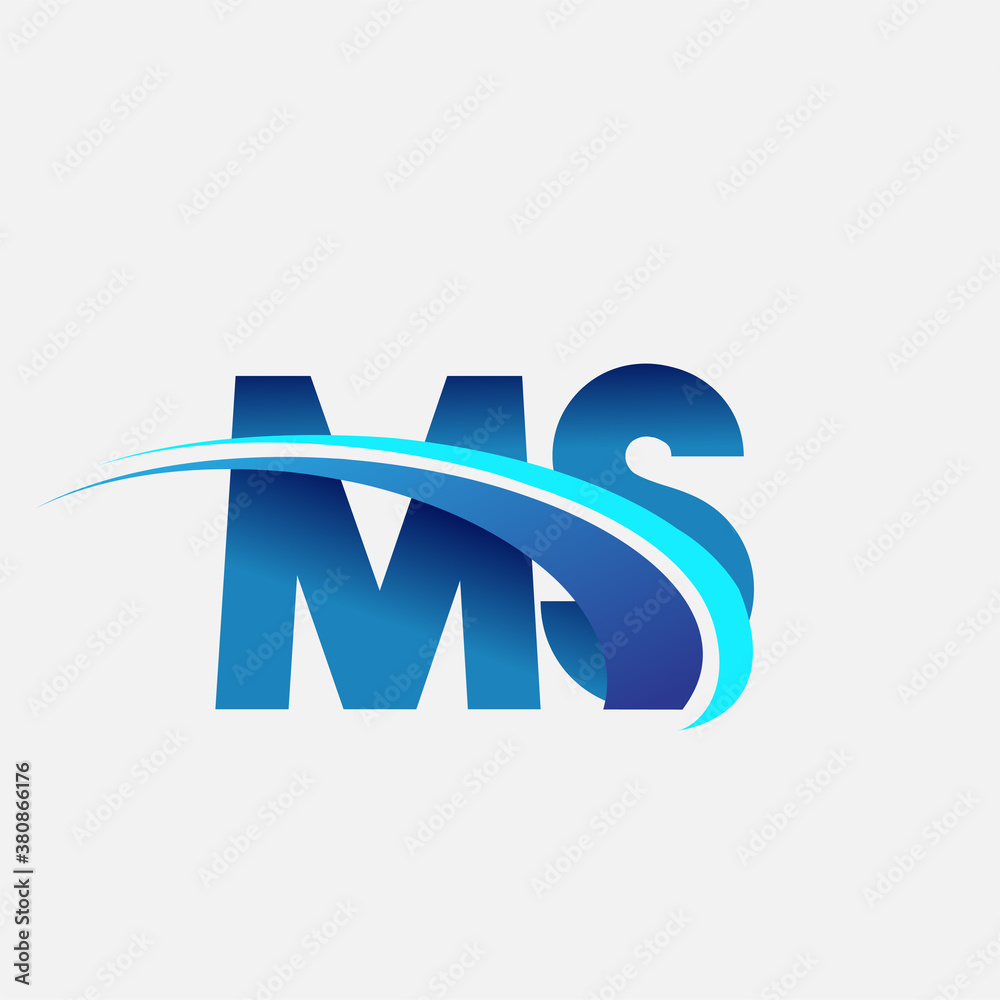 initial letter MS logotype company name colored blue and swoosh design ...