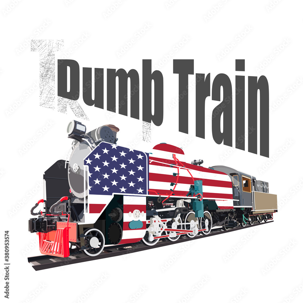 Dumb train wordplay from Trump train, steam locomotive with US flag ...