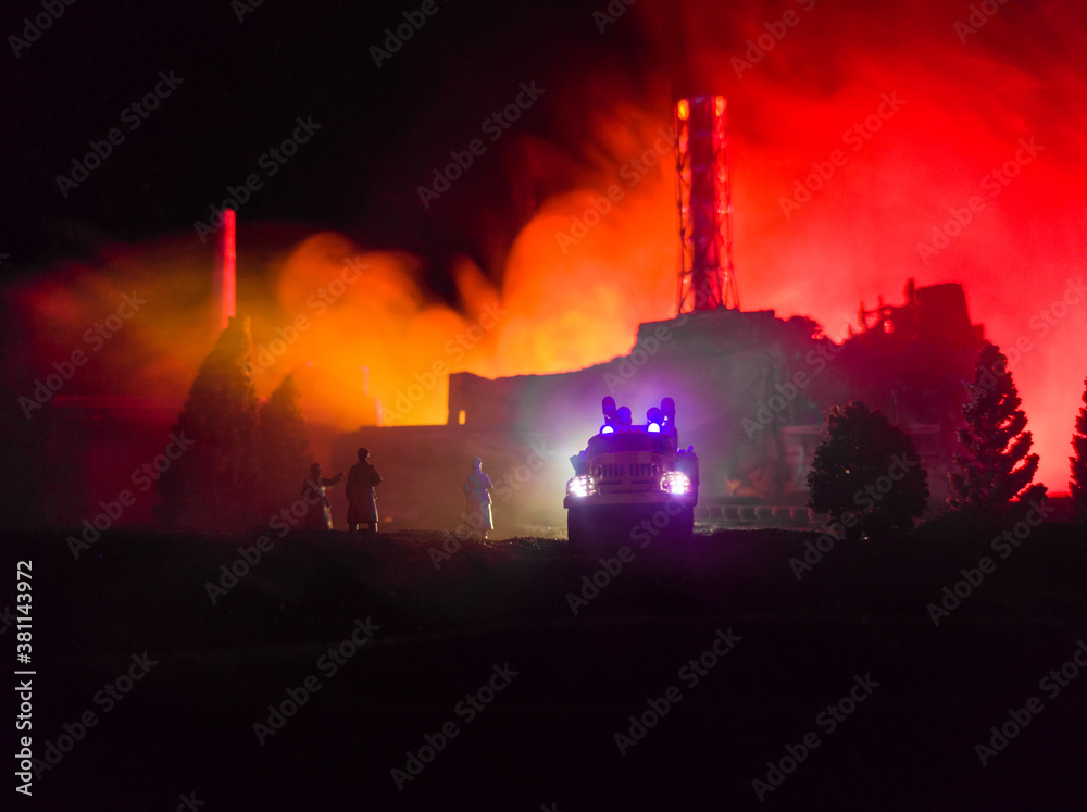 Foto de Stock Chernobyl nuclear power plant at night. Layout of ...