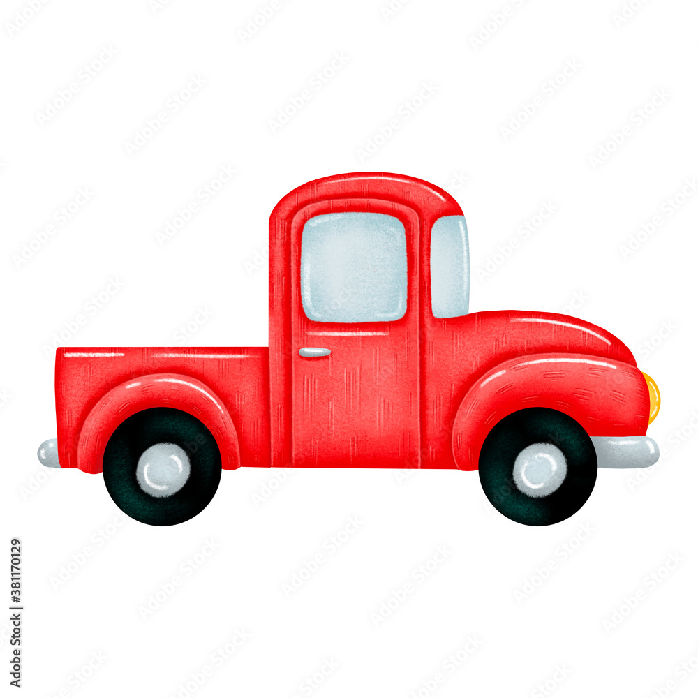 Illustration of cute cartoon red empty pickup truck isolated on white ...