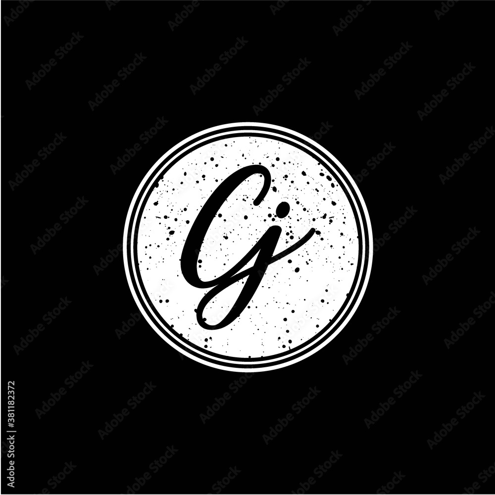 C J Initial Handwriting In Black and White Circle Frame Design Stock ...