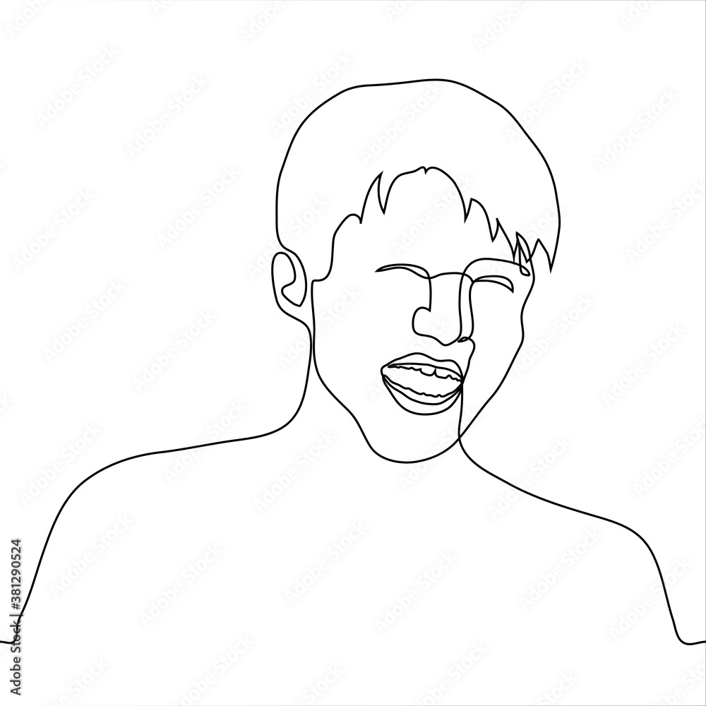 portrait of an attractive young man who laughs with his mouth open. one ...