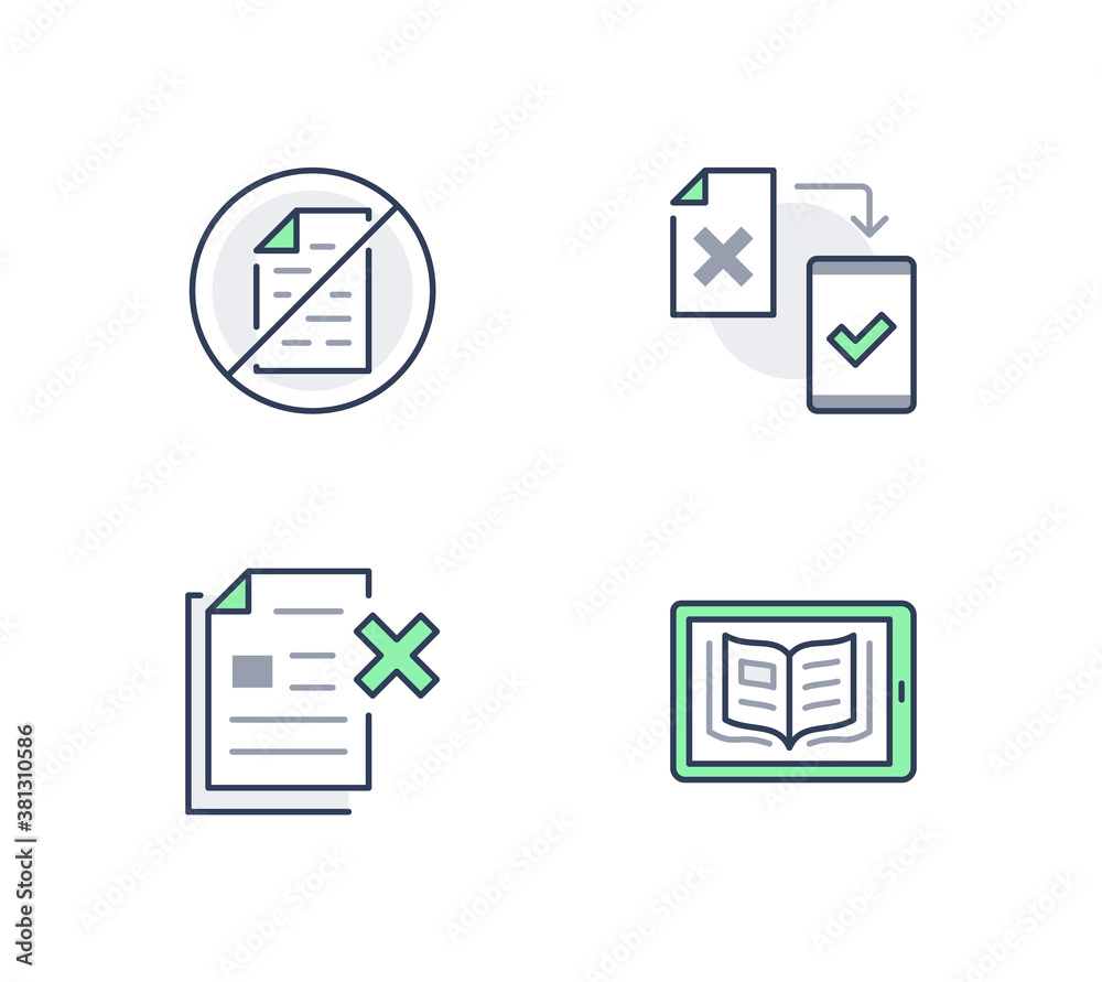Paperless line icons. Vector illustration included icon as less ...