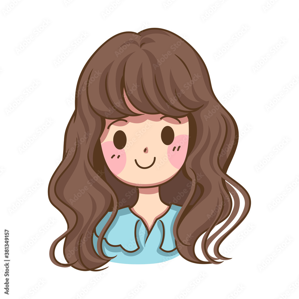 Cartoon illustration Smiley face and wavy hair cute girl clipart ...