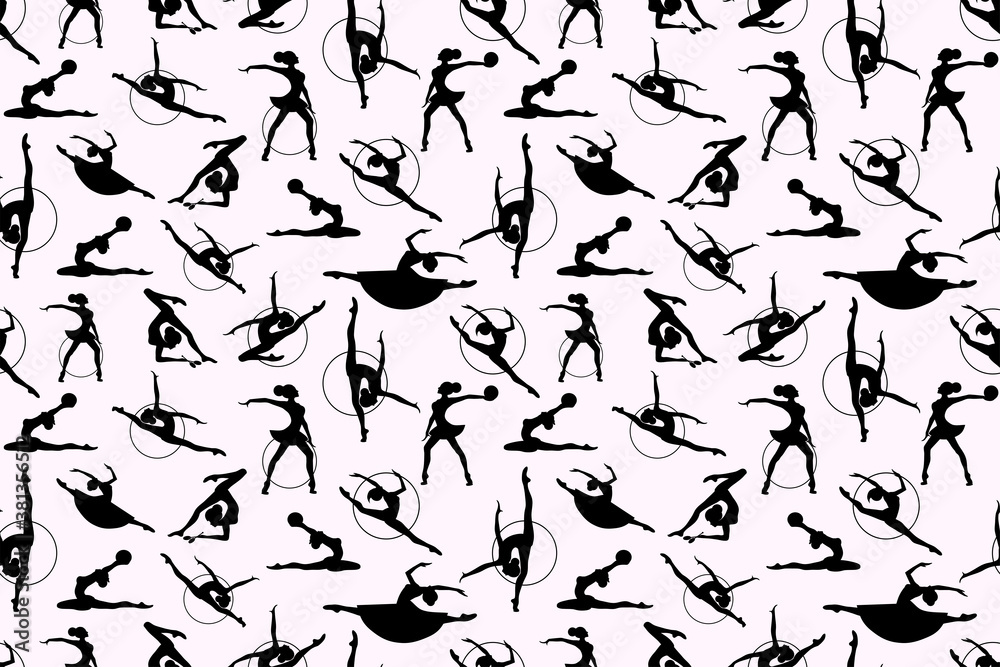 Pattern of girl rhythmic gymnastics with hoops and ballet dancers ...
