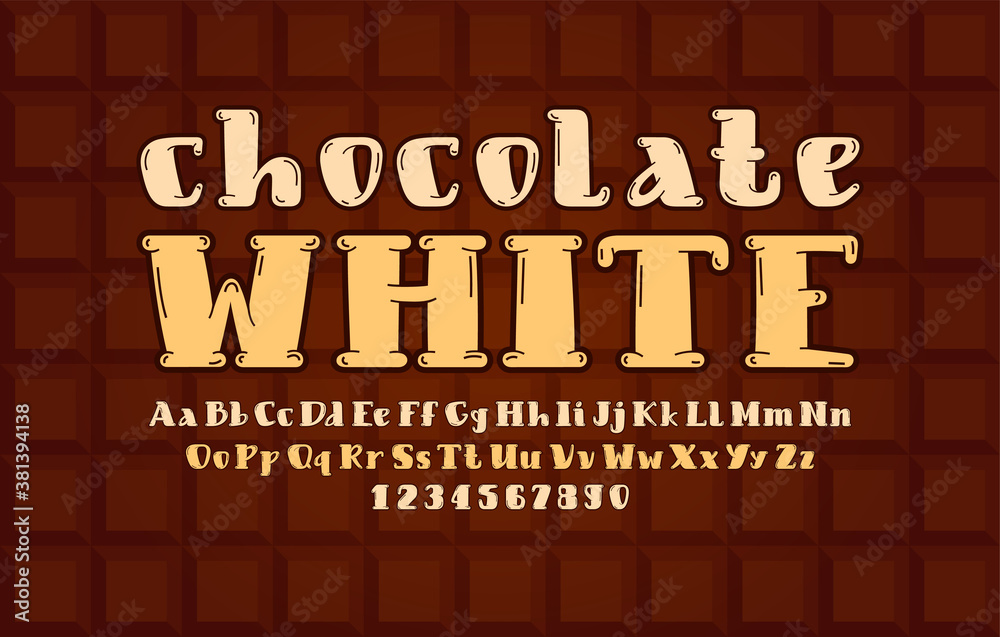 White Chocolate font, alphabet in the cartoon style, trendy rounded ...