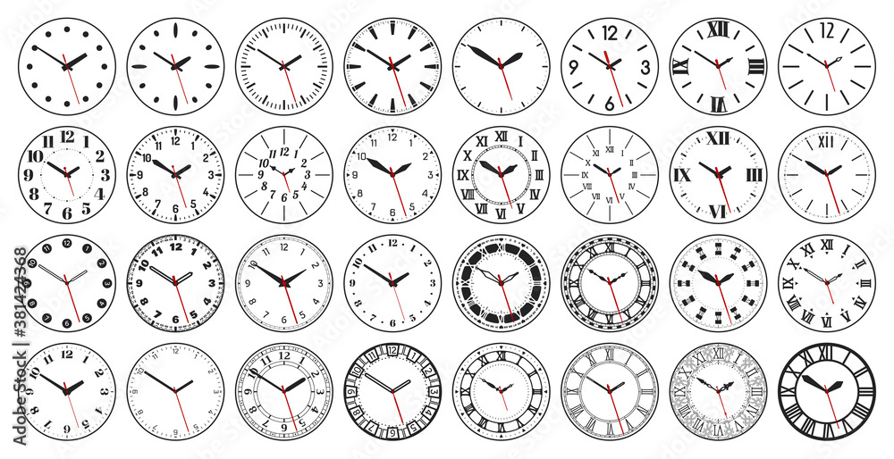 Round watch faces. Circle clock face with vintage Roman and Arabic ...