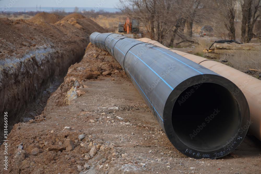 The new propylene pipeline DN 350 and DN 500 prepared for laying in a ...