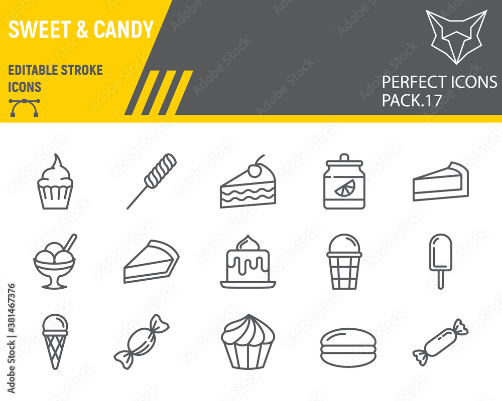 Sweets line icon set, desserts collection, vector sketches, logo ...