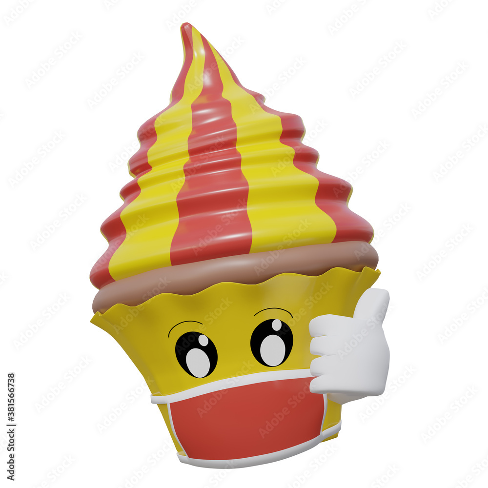 niedlicher Emoticon Cupcake als Emoticon mit Schutzmaske und OK-Daumen ...