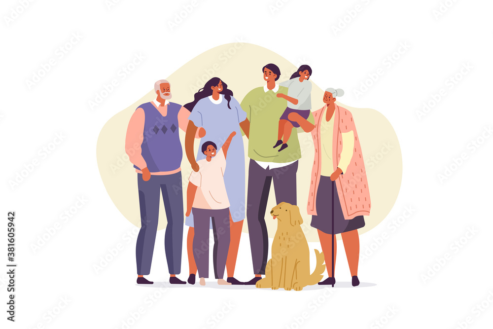 Multi Generational Family and Dog Spending Time Together. Mother ...