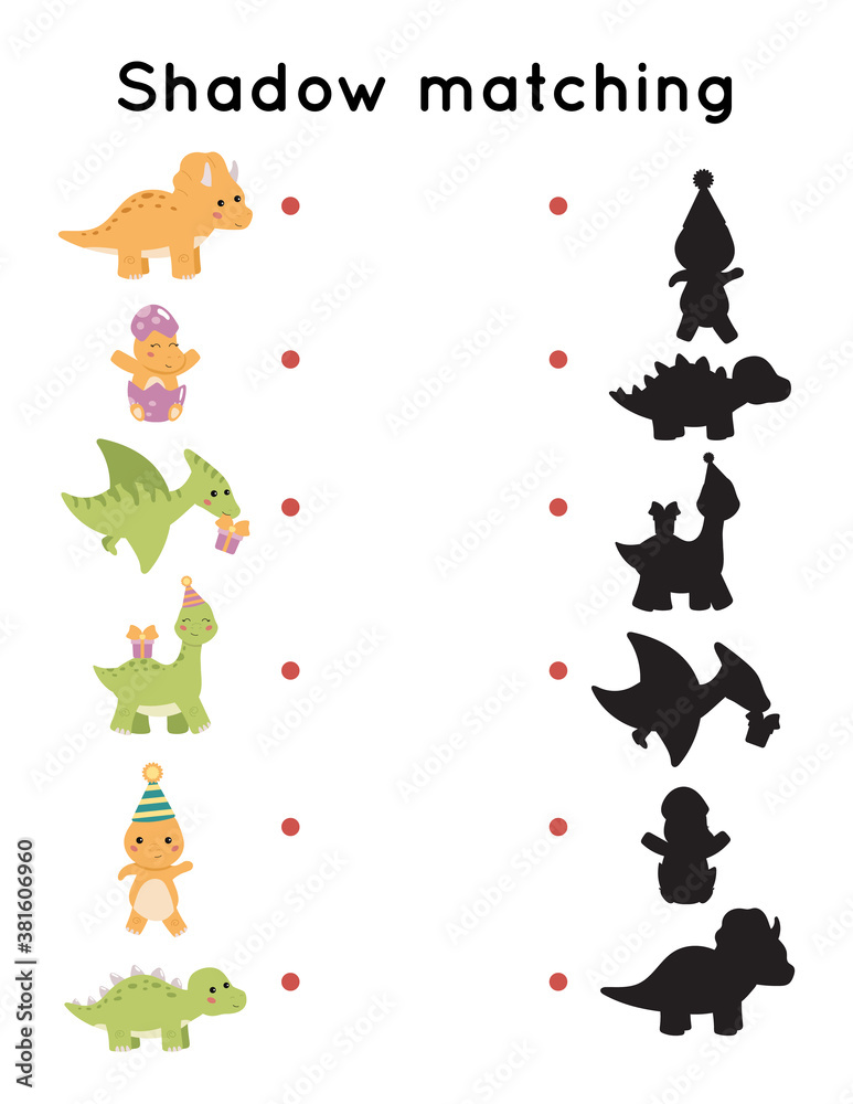 Shadow matching educational game for preschool children. Cute cartoon ...