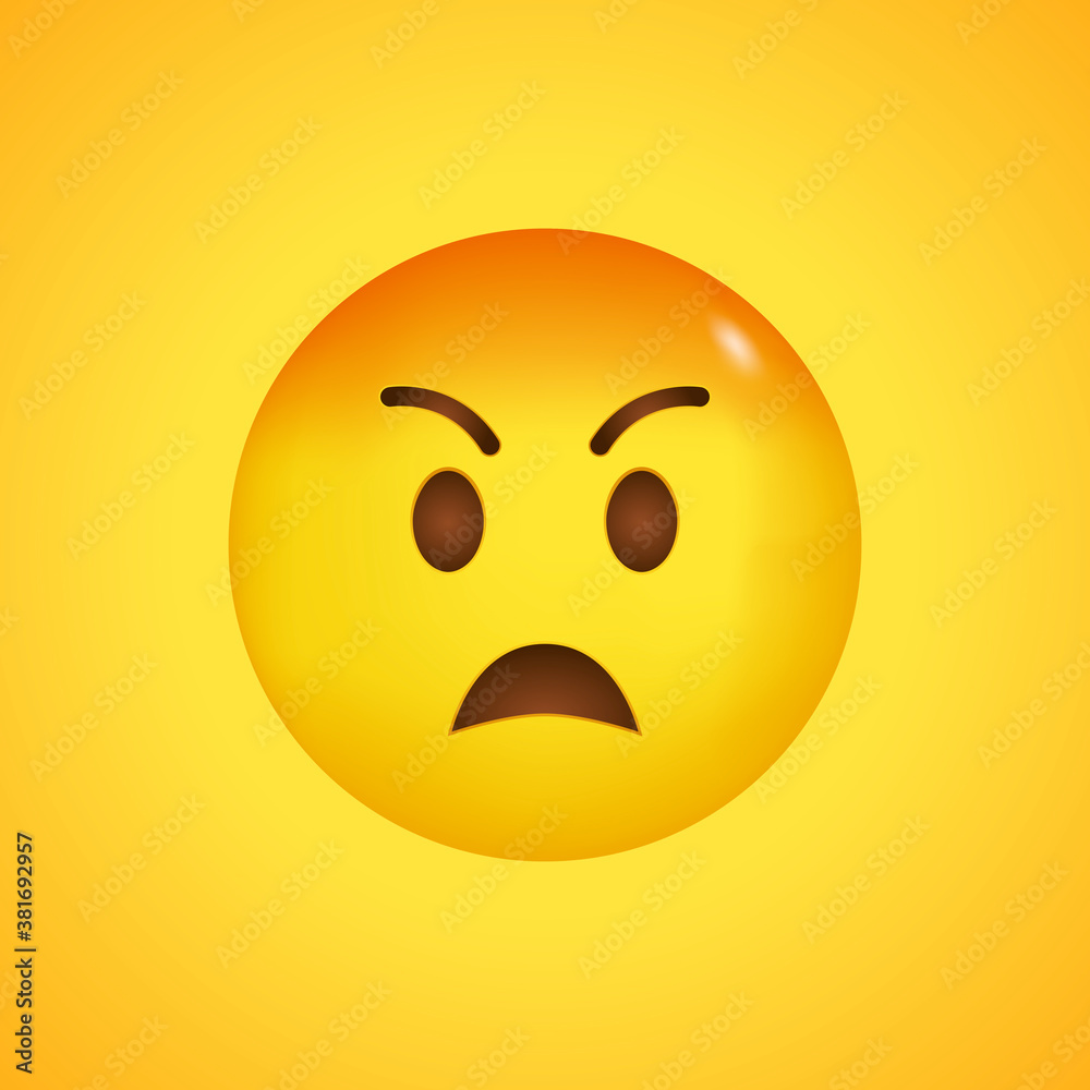 Pouting emoji kawaii face. Hate and rage. Angry emoji with red face ...