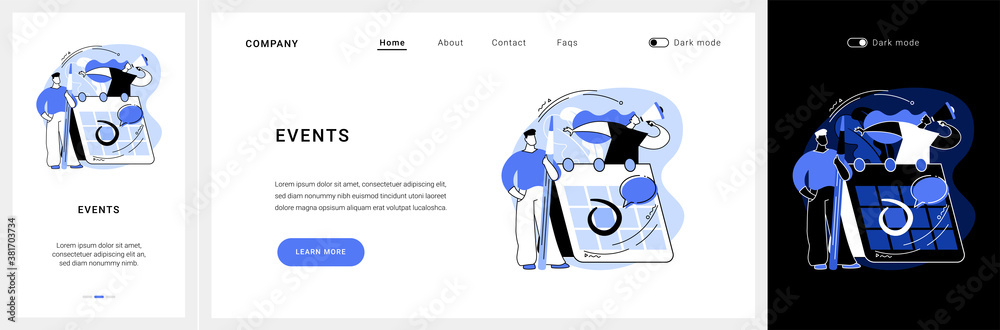 Events website UI kit. Corporate events, event calendar, notification ...