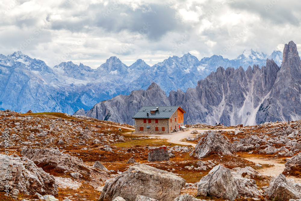 Famous Dolomites giant mountains peaks, near Drei Zinnen ( Tre Cime di ...