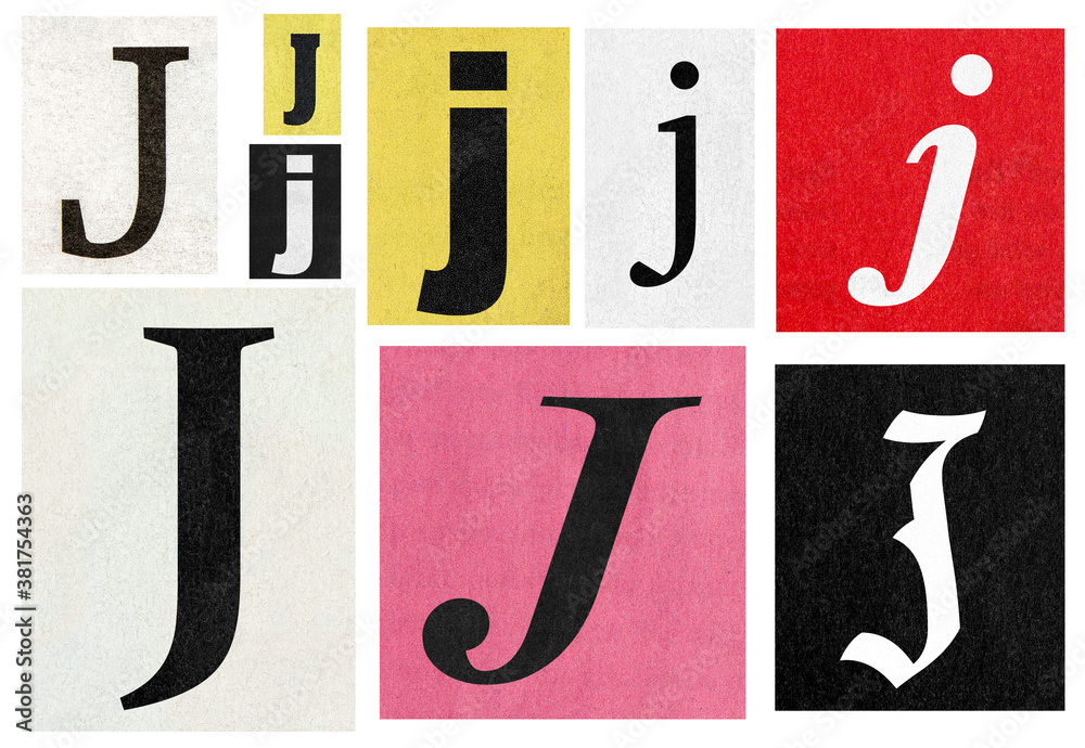 Paper cut letter j Newspaper magazine cutouts Stock Photo | Adobe Stock