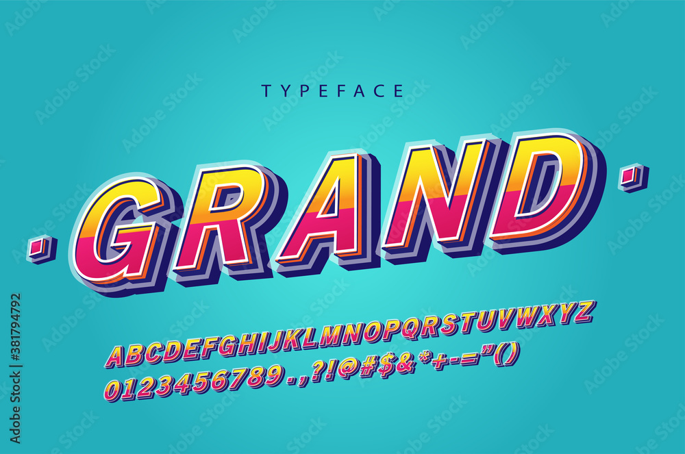 Bold and strong modern typeface, Modern Bold Font 3D effect, vibrant ...