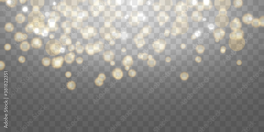Golden particles glow light effect. Glowing yellow powder splash ...