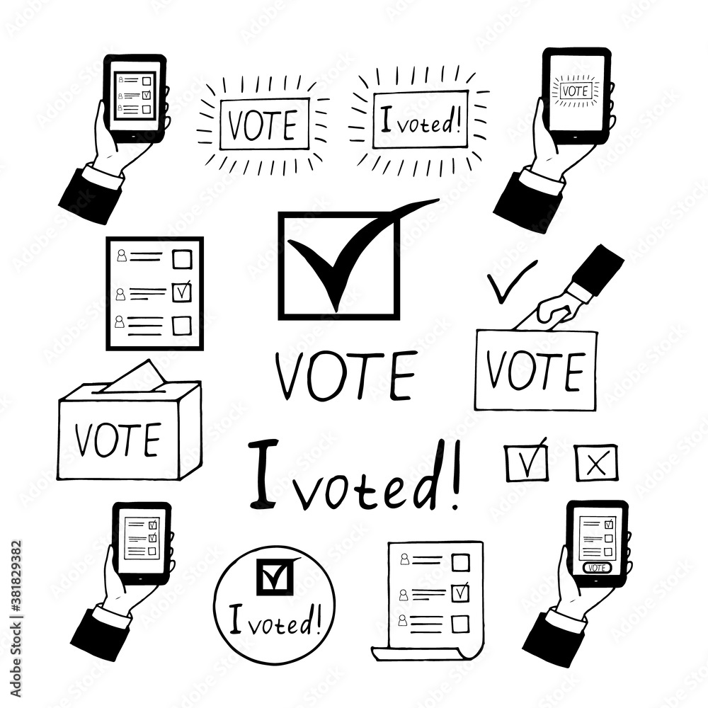 vote set sketch icon sticker card poster hand drawn vector doodle ...