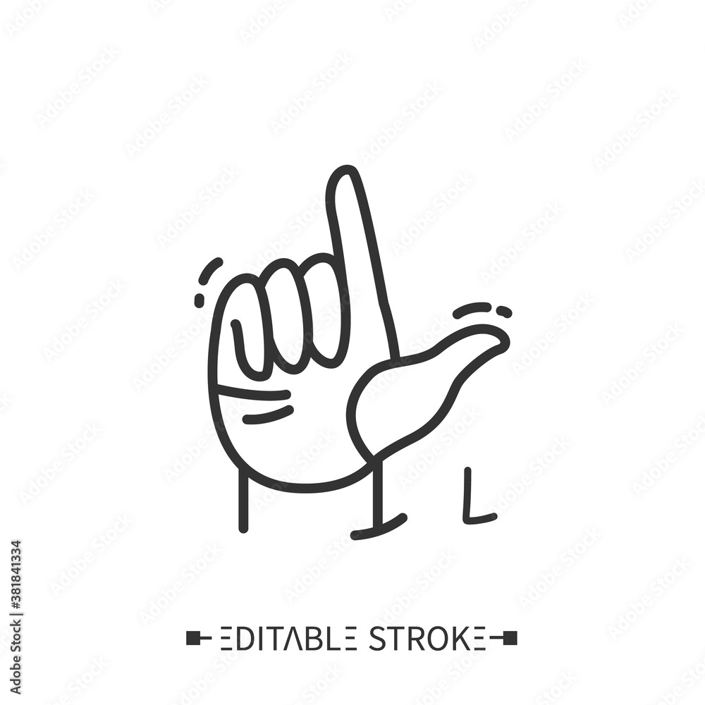 Hand gesture showing letter L line icon. Fingerspelling American sign ...