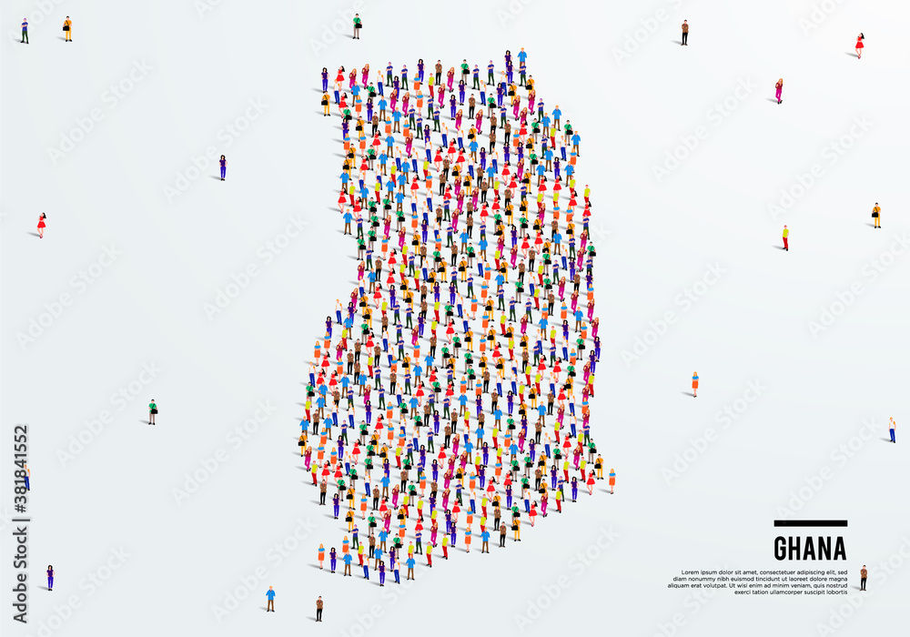 Ghana Map. Large group of people form to create a shape of Ghana Map ...
