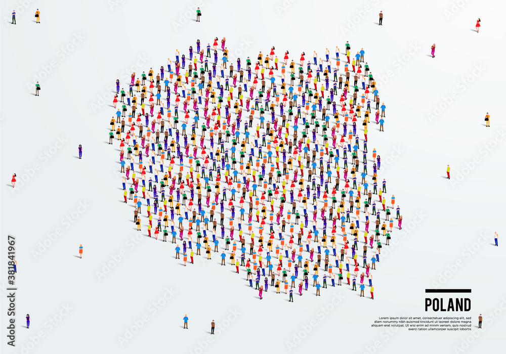Poland Map. Large group of people form to create a shape of Poland Map ...