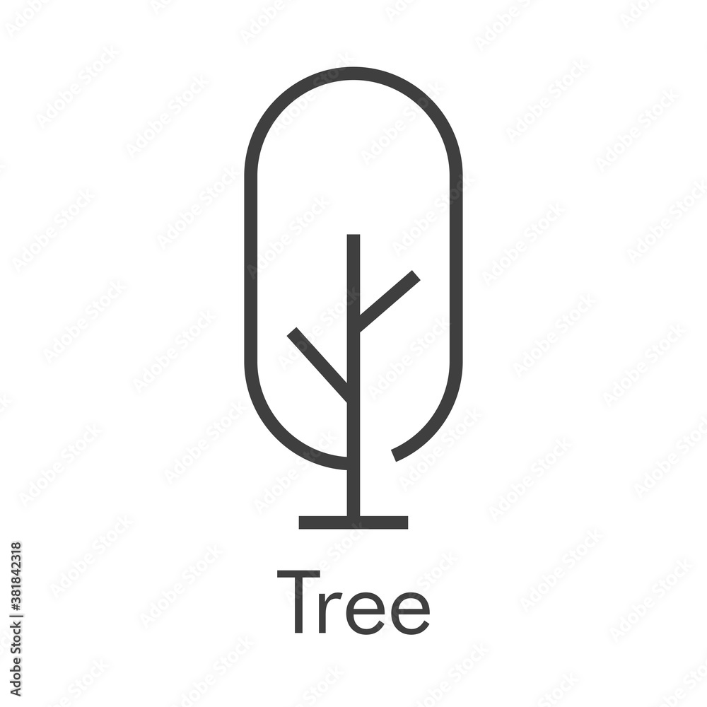 Icono lineal árbol abstracto con ramas en forma de óvalo en color gris ...