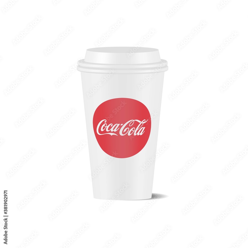Vector illustration of Coca Cola white paper cup isolated on white ...